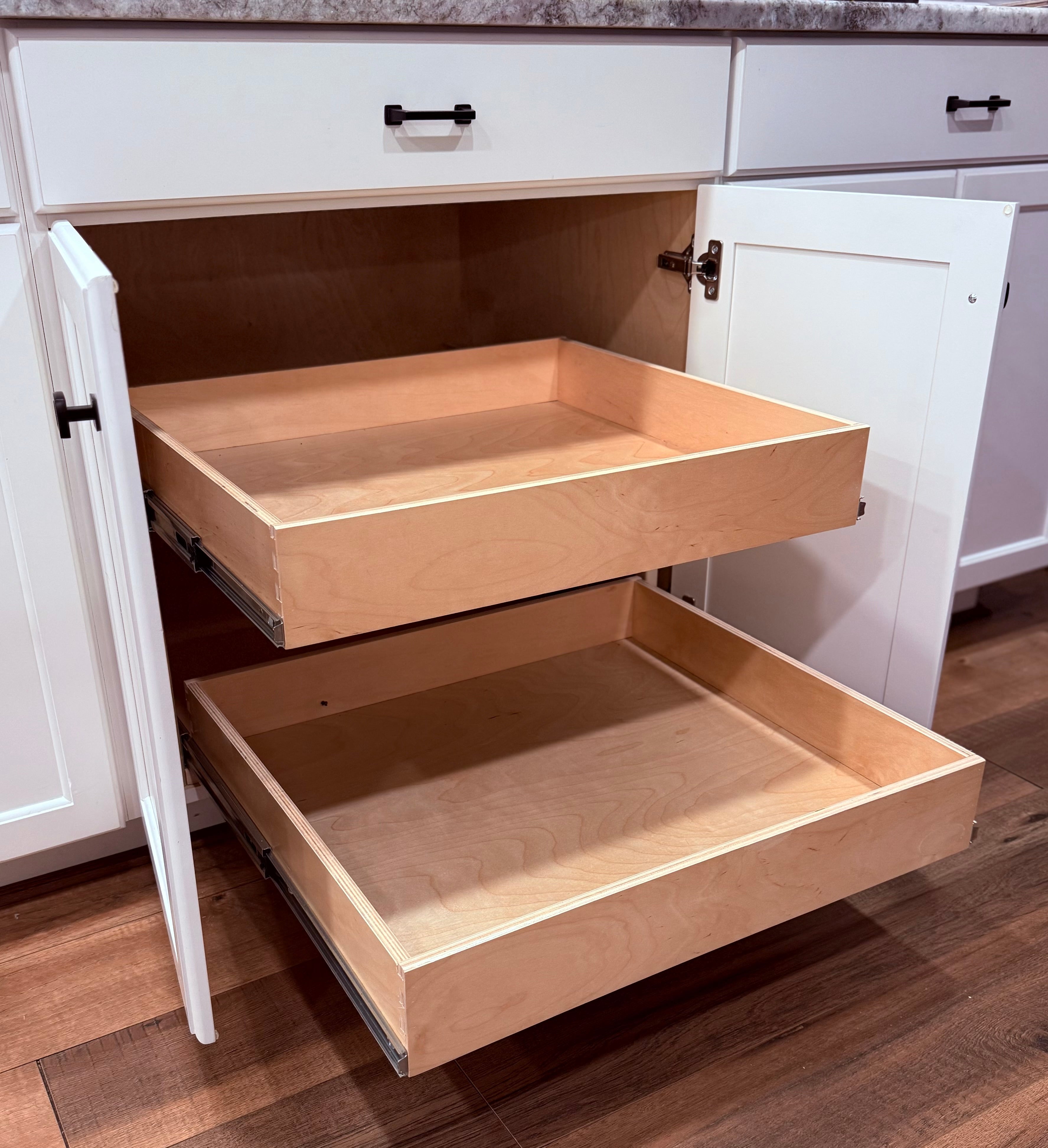 Double Slide-Out Drawers & Shelves – Interior Cabinet Solutions