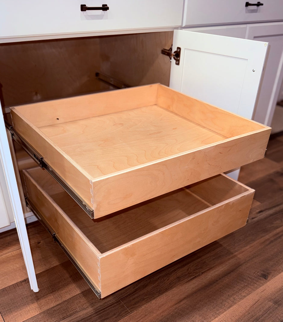 Double Slide-Out Drawers & Shelves – Interior Cabinet Solutions