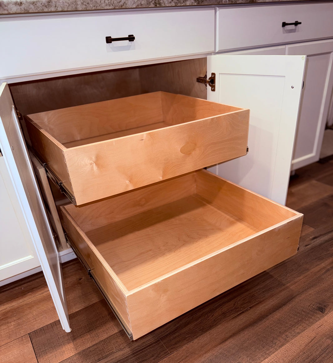 Double Slide-Out Drawers & Shelves – Interior Cabinet Solutions